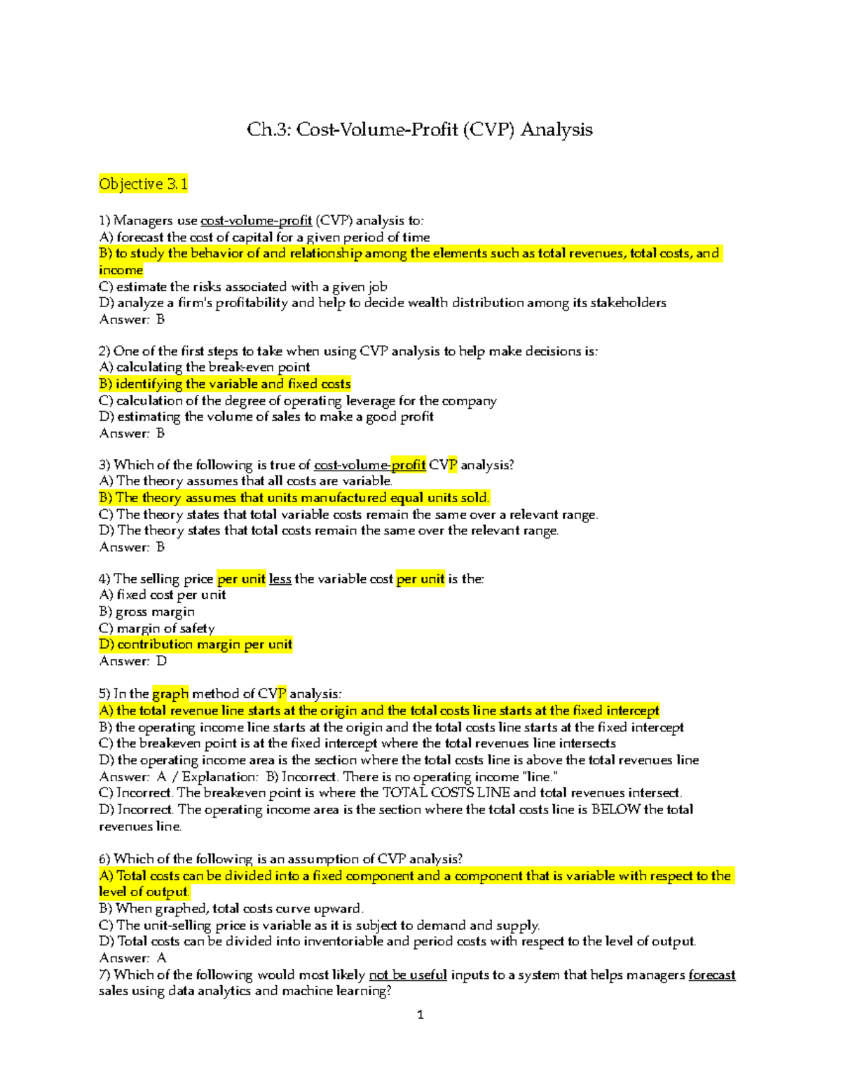 Ch - For lecture notes - Ch: Cost-Volume-Profit (CVP) Analysis ...