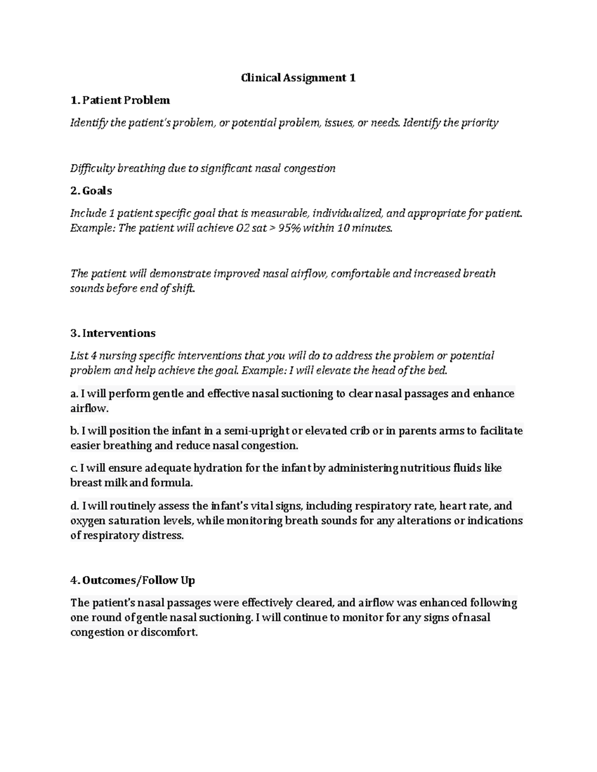 Clinical assignment day 1 - Clinical Assignment 1 Patient Problem ...