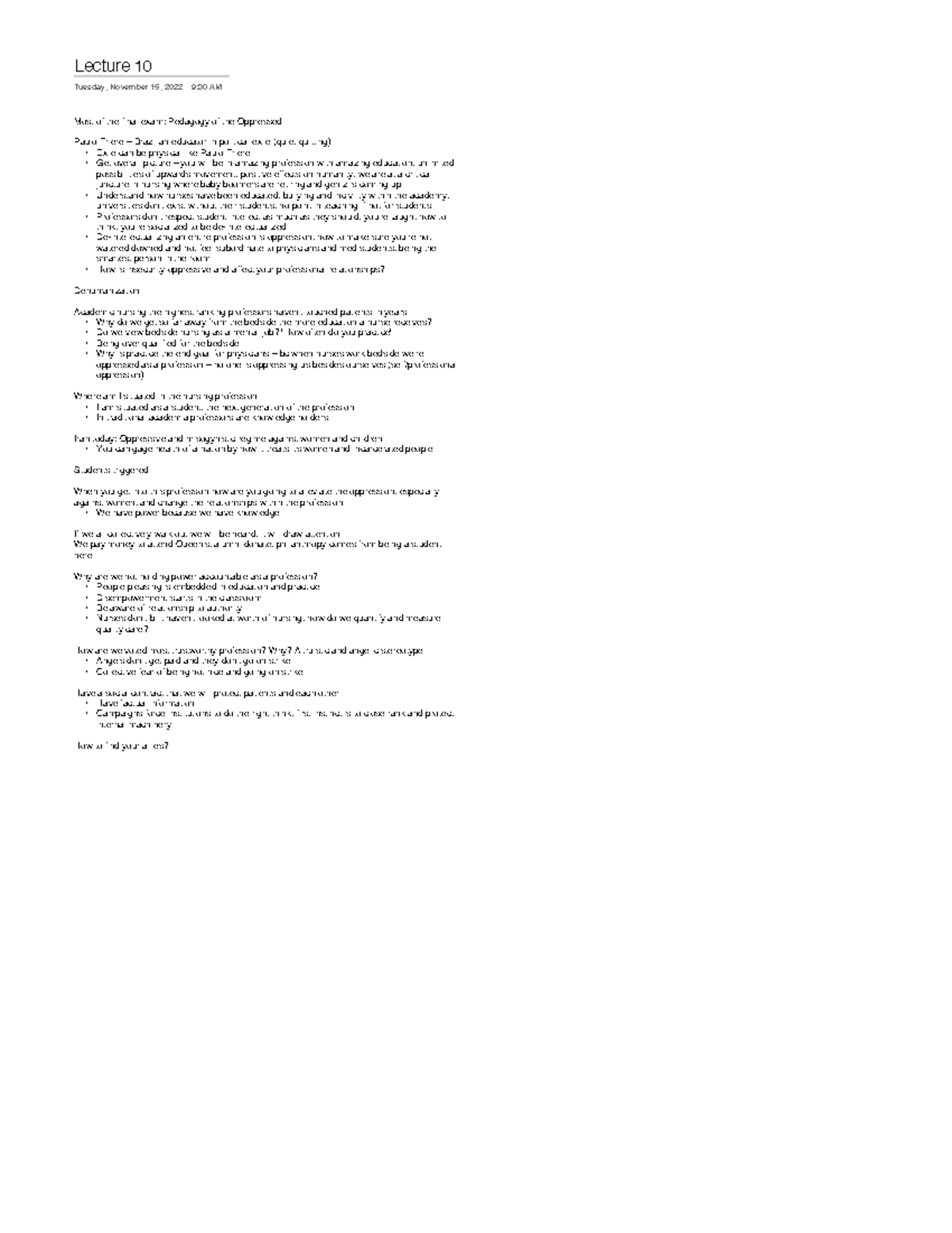 Week 10 Lecture - Lecture 10 Tuesday, November 15, 2022 9:30 AM Most of ...