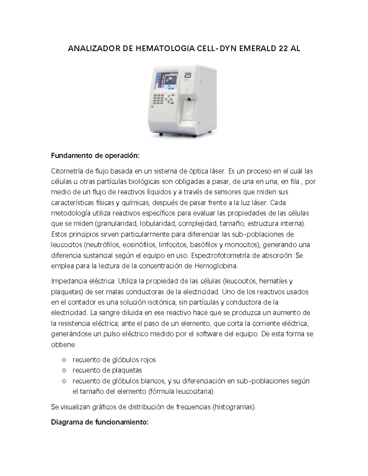 Analizador de BH - ANALIZADOR DE HEMATOLOGÍA CELL-DYN EMERALD 22 AL ...