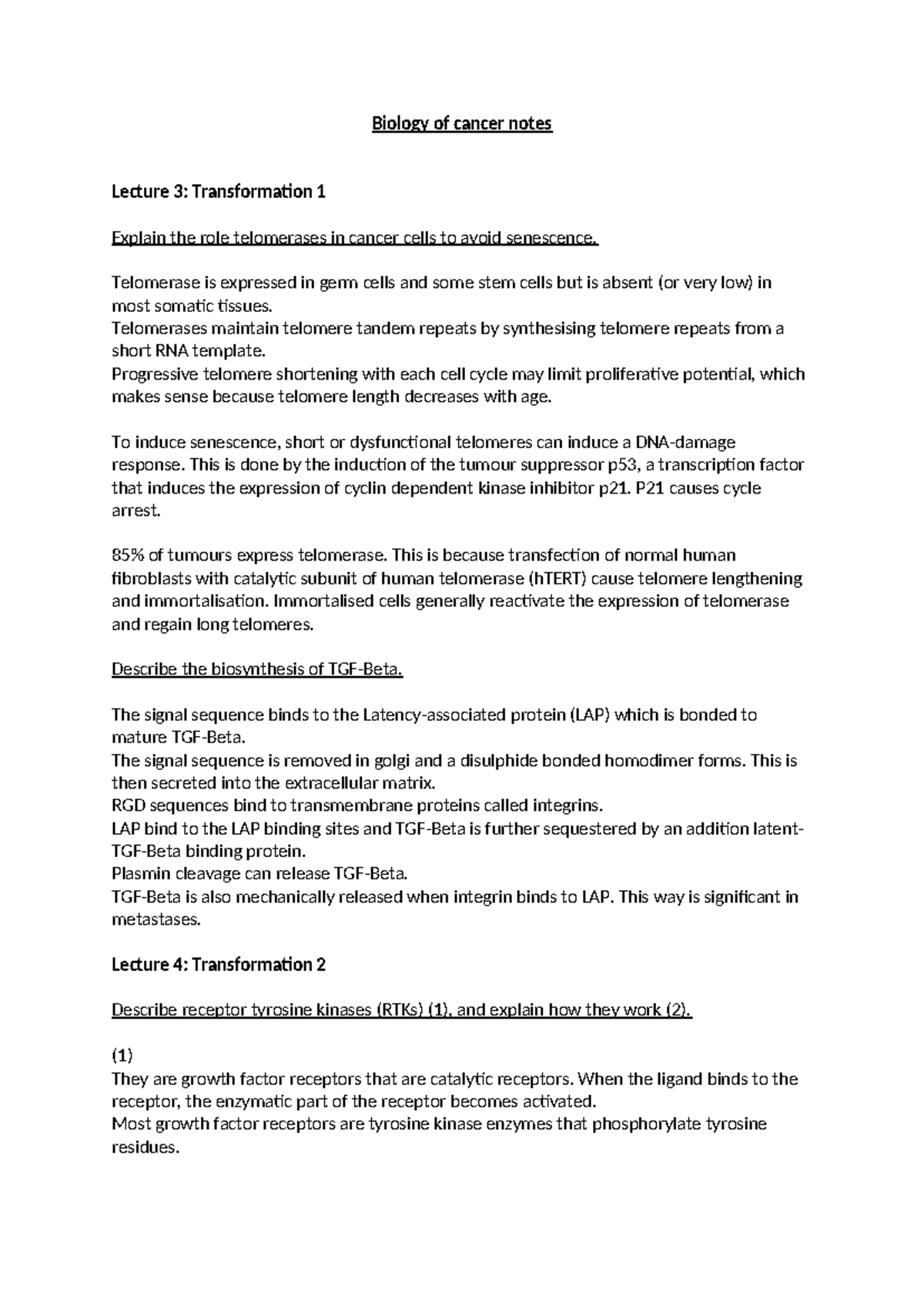 Biology of cancer notes - Biology of cancer notes Lecture 3 ...