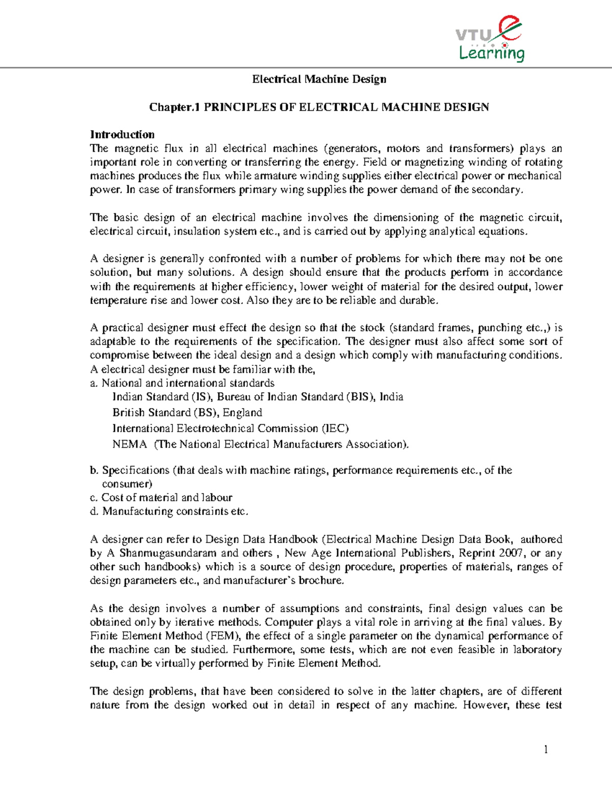 Principles OF Electrical Machine Design - Electrical Machine Design ...