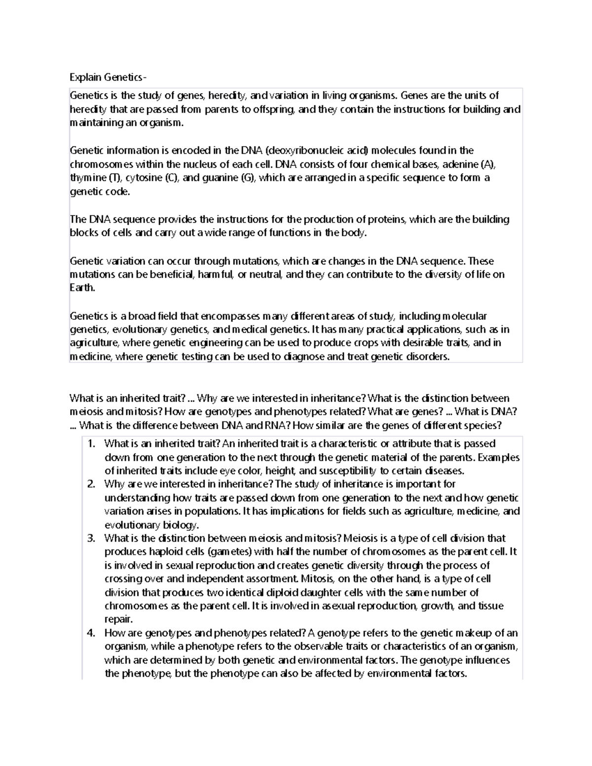 Genetics - Explain Genetics- Genetics is the study of genes, heredity ...