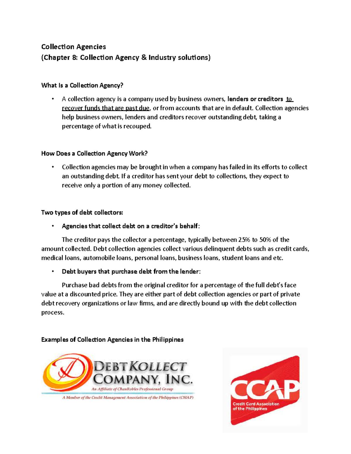 Collection Agencies - Collection Agencies (Chapter 8: Collection Agency ...