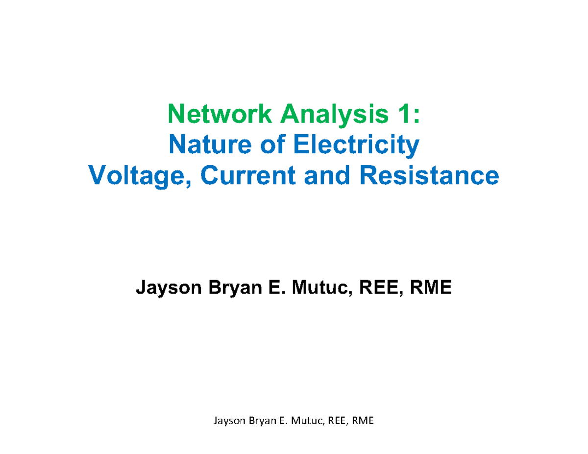 1. Nature of Electricity - Network Analysis 1: Nature of Electricity ...