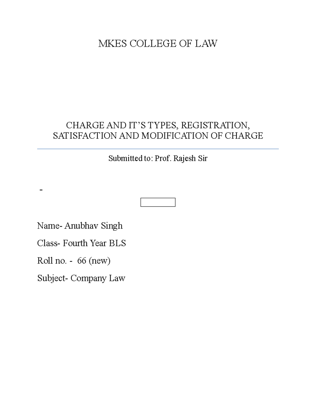 Charge under comapny law - MKES COLLEGE OF LAW CHARGE AND IT’S TYPES ...