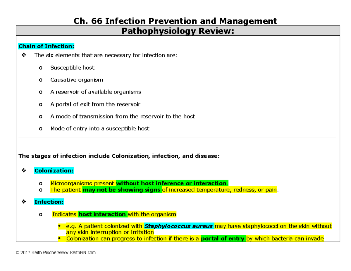 Ch. 66 Infectious Disease Lecture Outline - Ch. 66 Infection Prevention ...