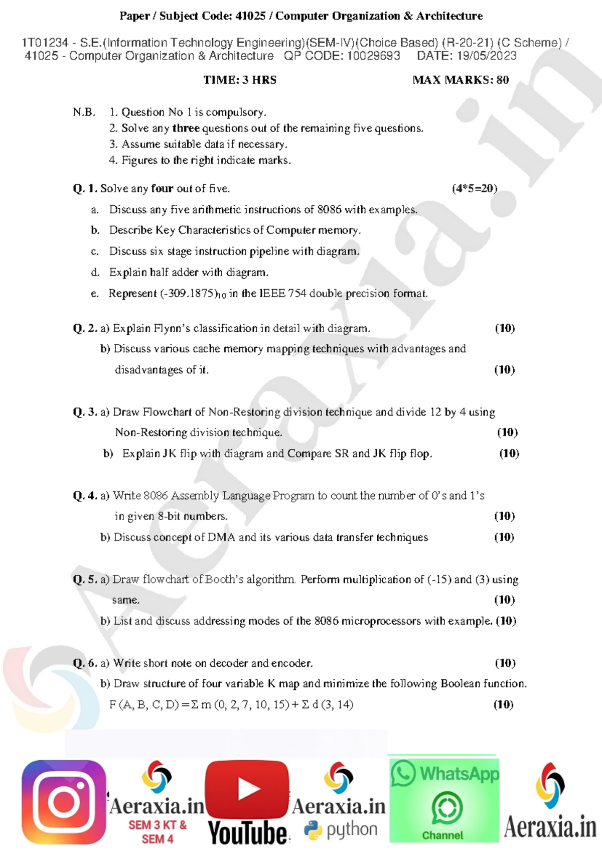 COA [Computer Of Architecture ]- IT - PYQ - 2019 DEC - 2023 MAY - Aeraxia.in - 29693 Page 1 of 1 ...