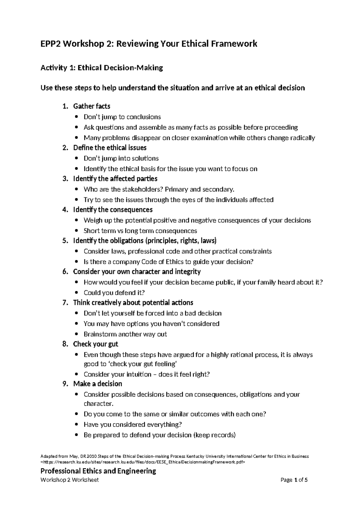 EPP2 Workshop 2 Worksheet - EPP2 Workshop 2: Reviewing Your Ethical ...