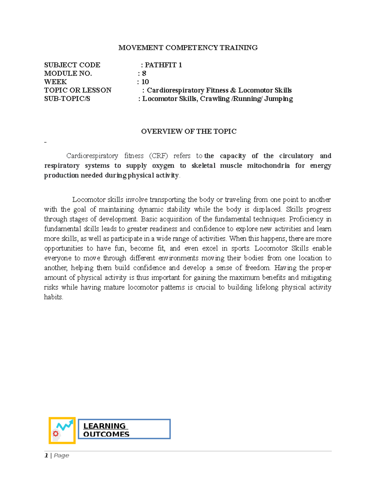 Answer Module 8 WEEK 10 - PATHFIT - MOVEMENT COMPETENCY TRAINING ...