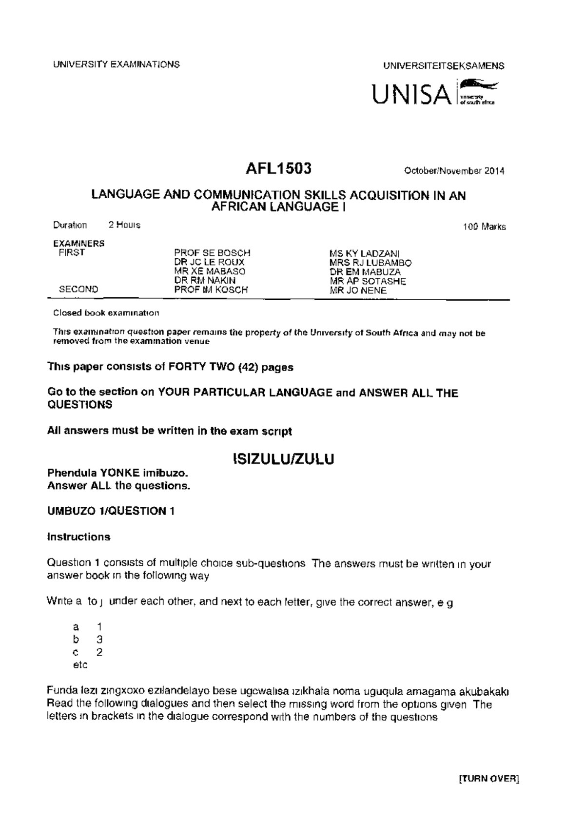 AFL1503 2014 10 E 1 - AFL1503 - Studocu
