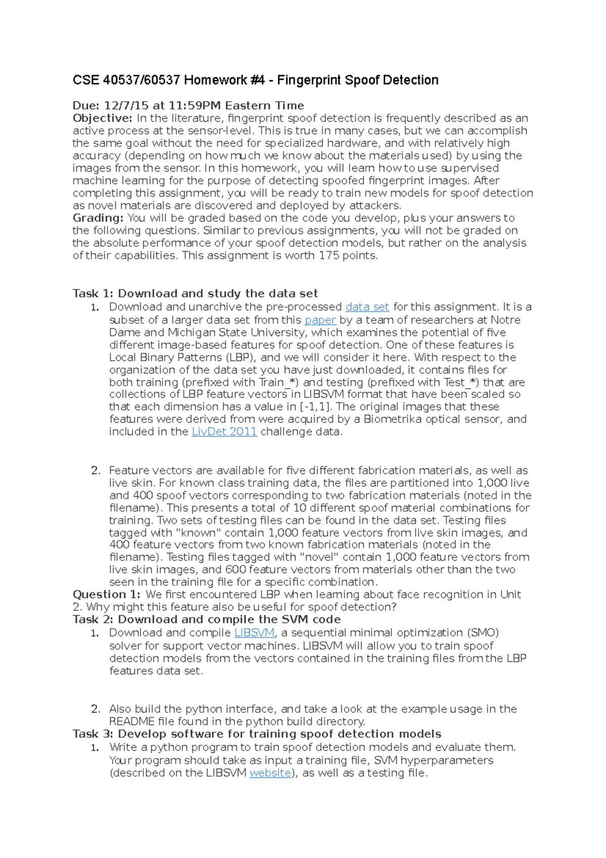 CSE 40537-60537 Homework #4 - Fingerprint Spoof Detection - CSE Homework Fingerprint Spoof ...