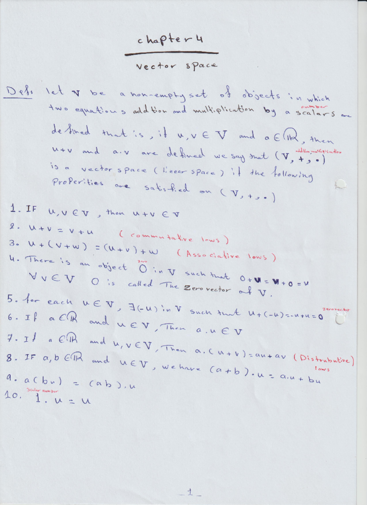 LACH4 - Linear algebra - chapter4 vector space Defi let be a set of objects in which two ...