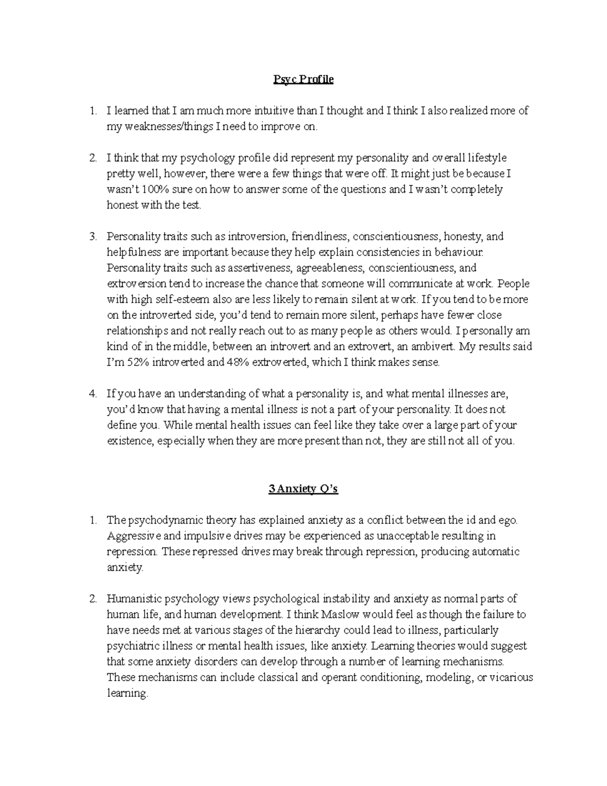 Psyc Profile - Psyc Profile I learned that I am much more intuitive ...