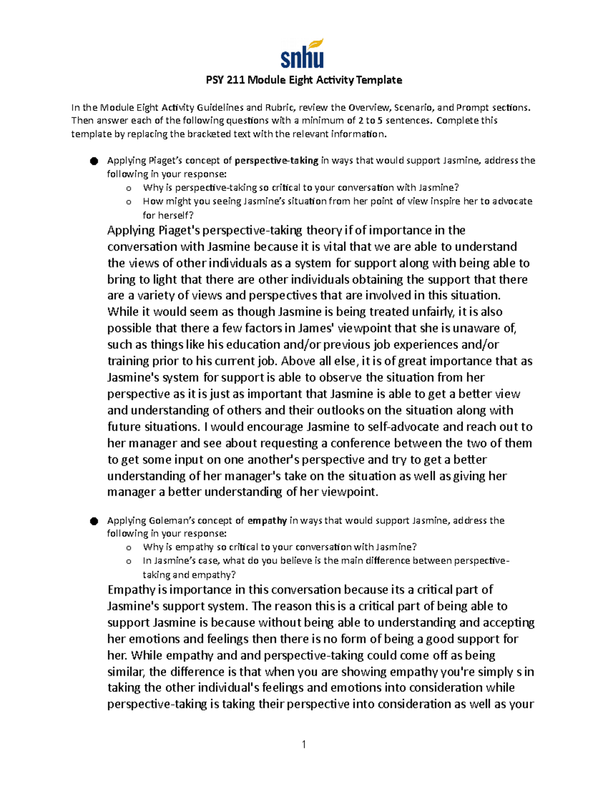 PSY 211 Module Eight Activity Template (2) - ENG122 - SNHU - Studocu