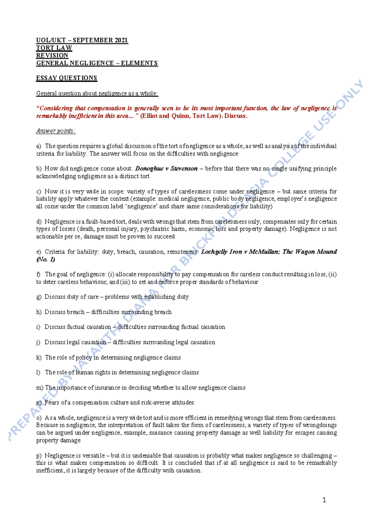 1. General N. -E - ..... - UOL/UKT – SEPTEMBER 2021 TORT LAW REVISION ...