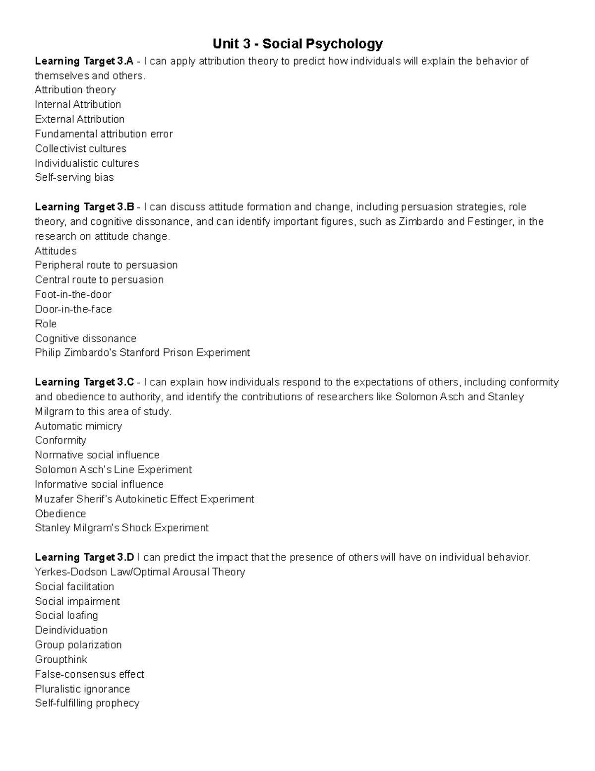 Unit 3 - Social Psychology Study Guide - Unit 3 - Social Psychology ...