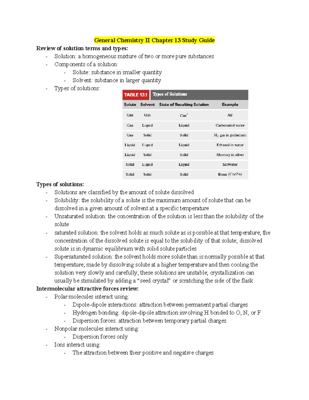 General Chemistry II Chapter 13 Study Guide Pt 8 - General Chemistry II ...