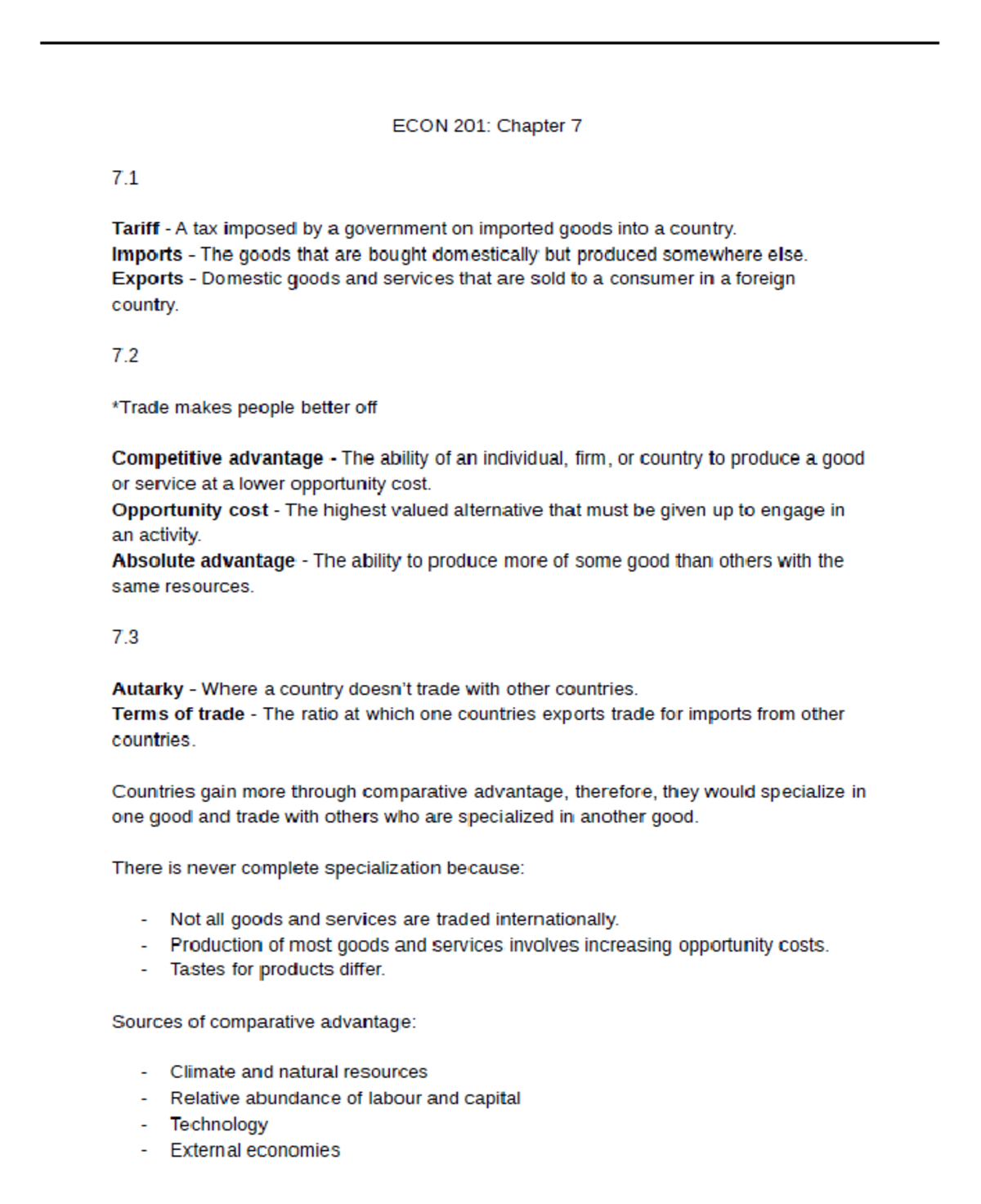 Competitive advantage and Opportuinity Cost - ECON 201 - Studocu