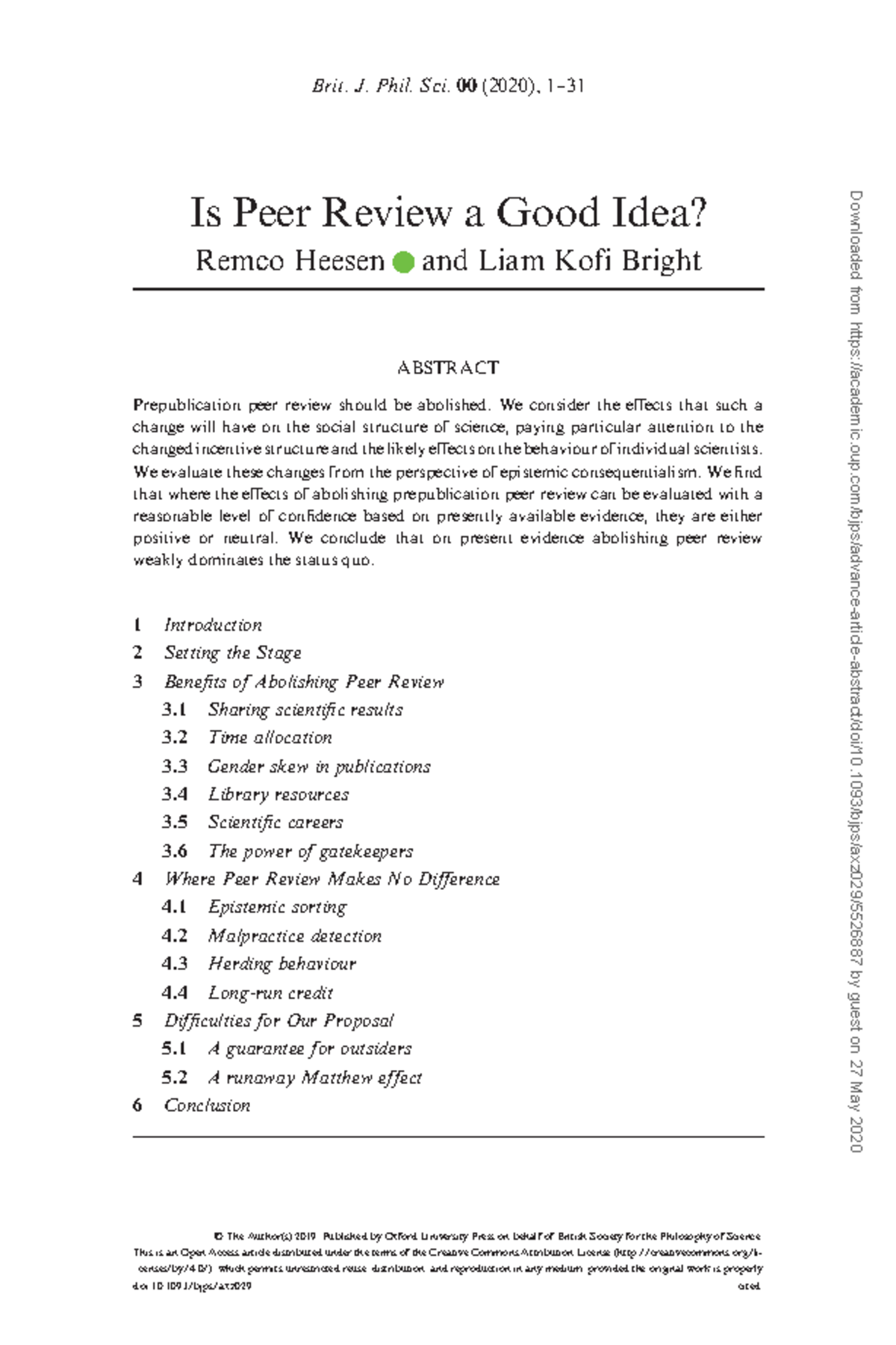 Liam Kofi Bright - Is Peer-Review a Good Idea - Is Peer Review a Good Idea? Remco Heesen and ...