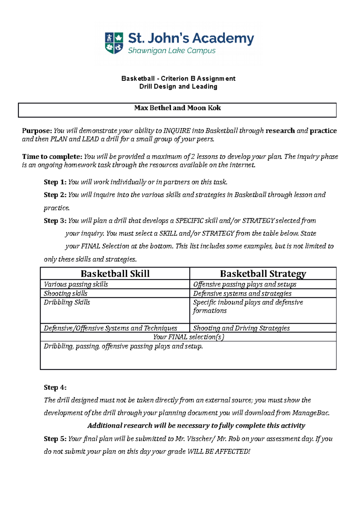 Basketball Drill Design Assignment - Basketball - Criterion B ...