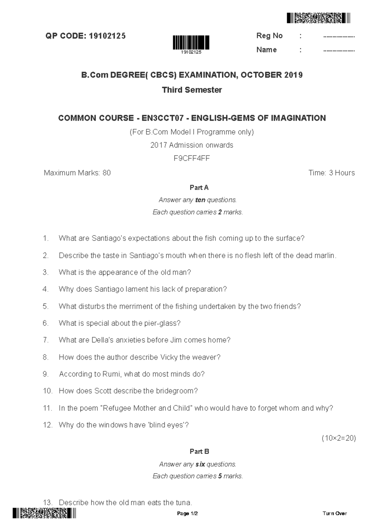 Gems QP 2019 - Question paper - QP CODE: 19102125 Reg No ...