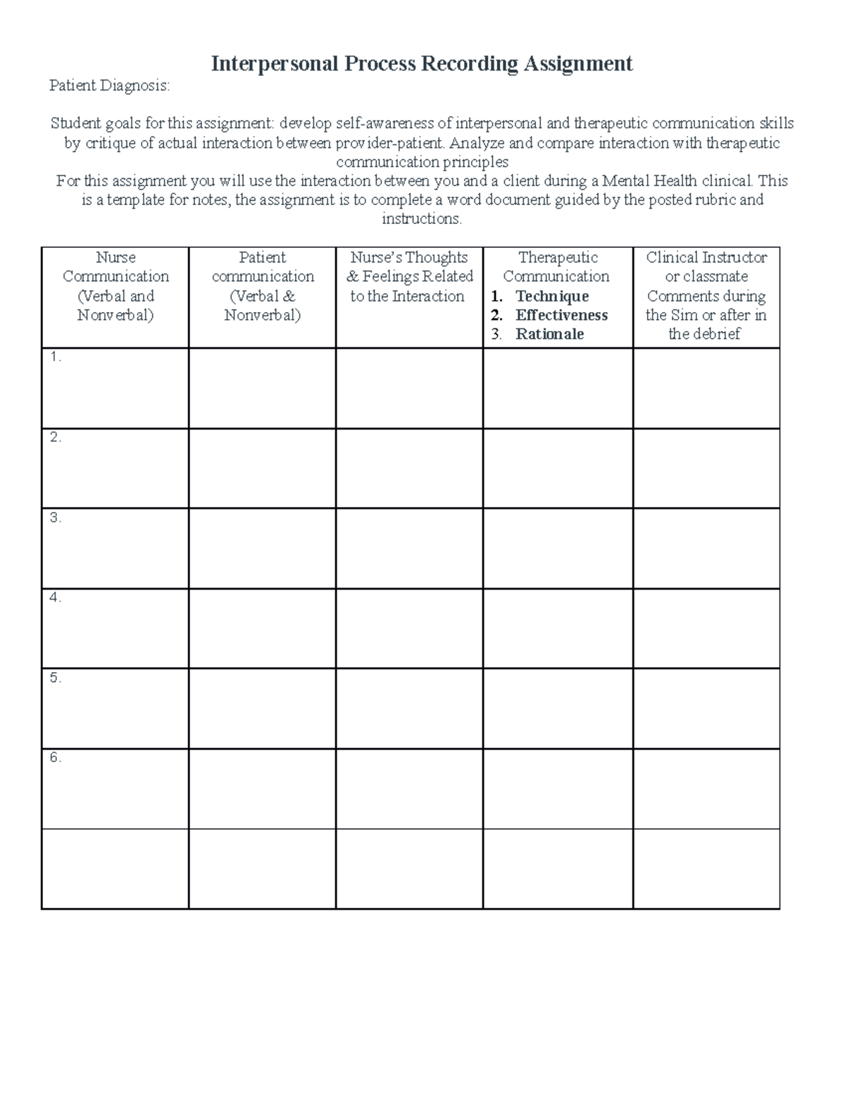Interpersonal Process Recording Assignment- Post - Interpersonal Process Recording Assignment ...