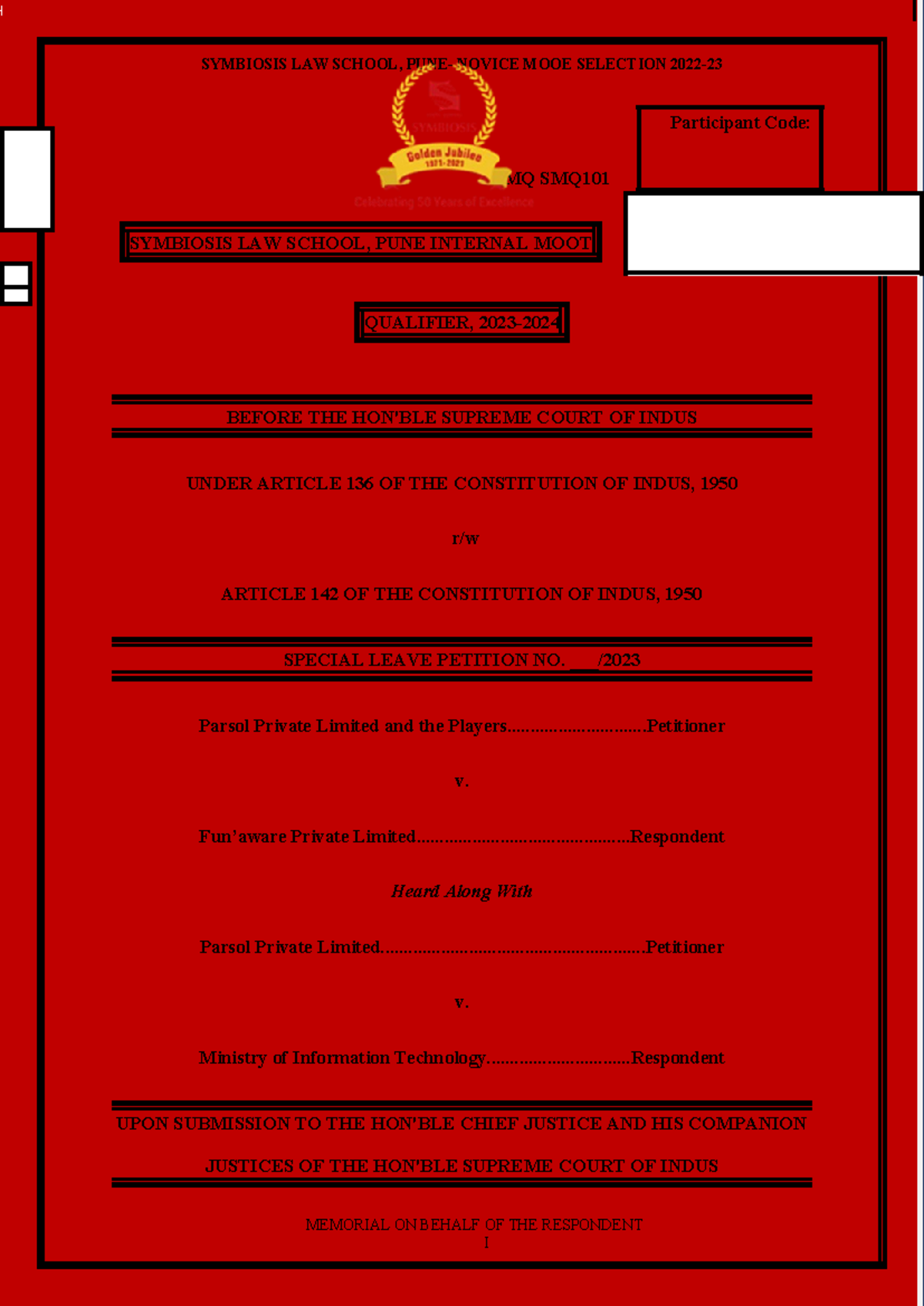 SMQ Respondent - Participant Code: SMQ SMQ SYMBIOSIS LAW SCHOOL, PUNE ...
