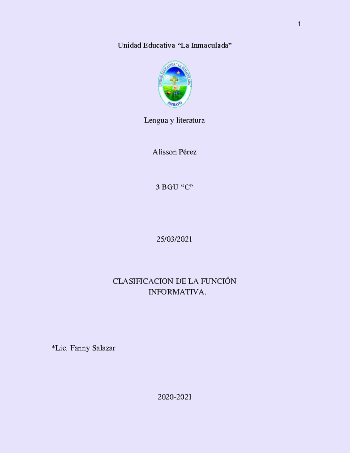 Clasificacion DE LA FuncióN Informativa Alisson PÉREZ - Unidad ...