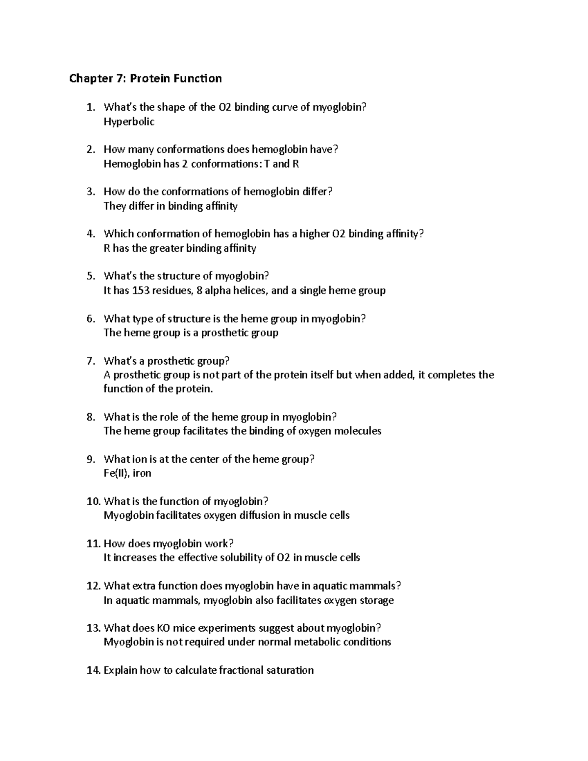 Practice questions (Biochem Ch 7-8) - Chapter 7: Protein Function What ...