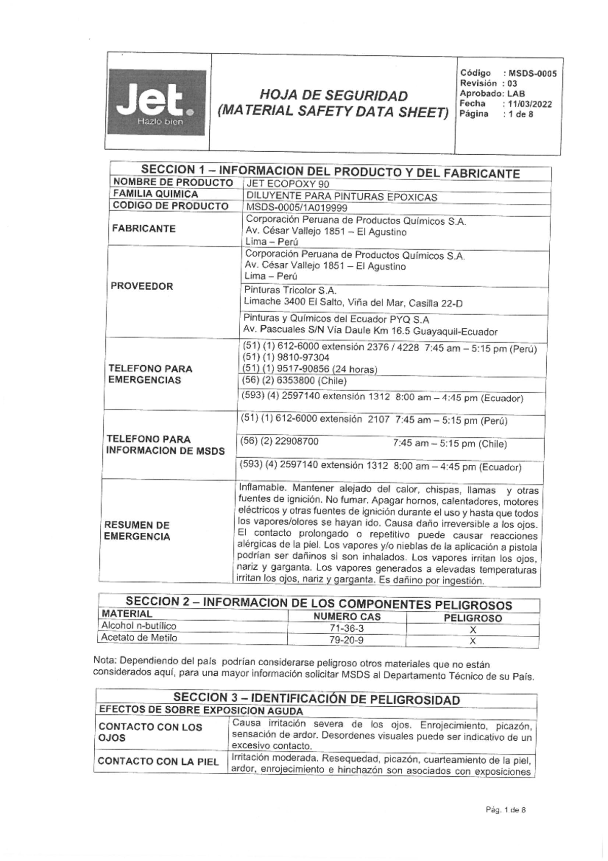 2) FDS-JET- Ecopoxy-90 - Código Revisión 03 Jet. HOJA DE SEGURIDAD ...