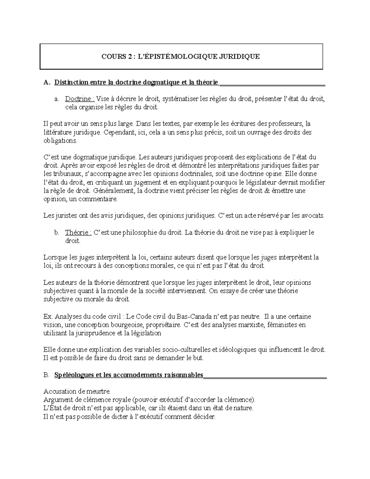 Cours 2 - Stéphane Bernatchez - COURS 2 : L’ÉPISTÉMOLOGIQUE JURIDIQUE A ...