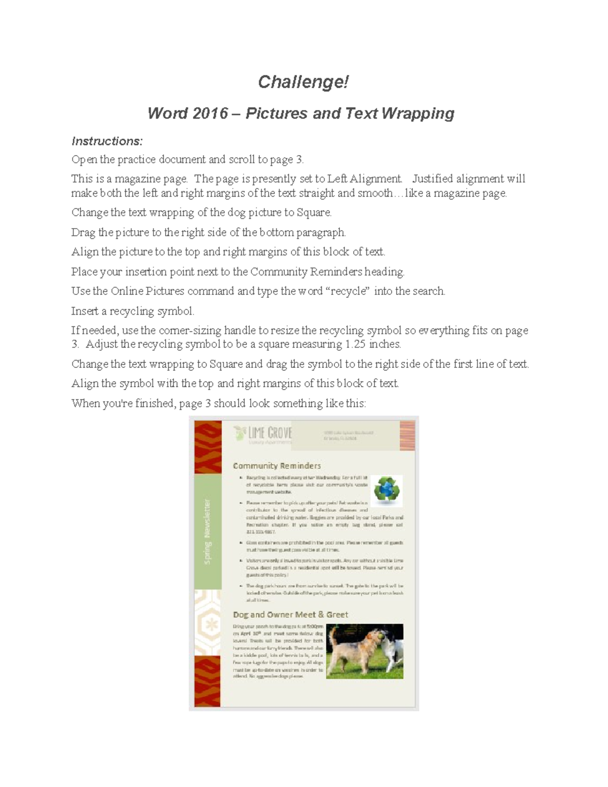 Challenge - word 2016 - pictures and text wrapping - Challenge! Word ...