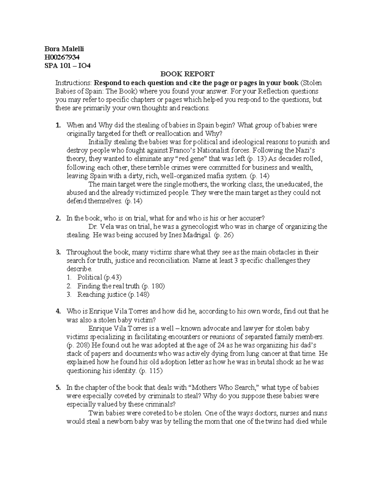 Book report - book - Bora Malelli H SPA 101 – IO BOOK REPORT ...