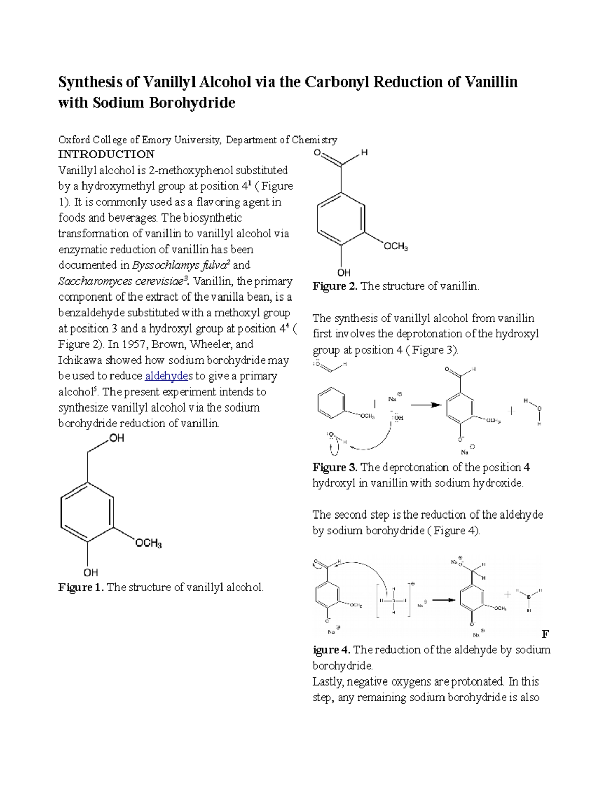 Chem 203L Writeup #1 Reduction of Carbonyl Compounds - Synthesis of ...
