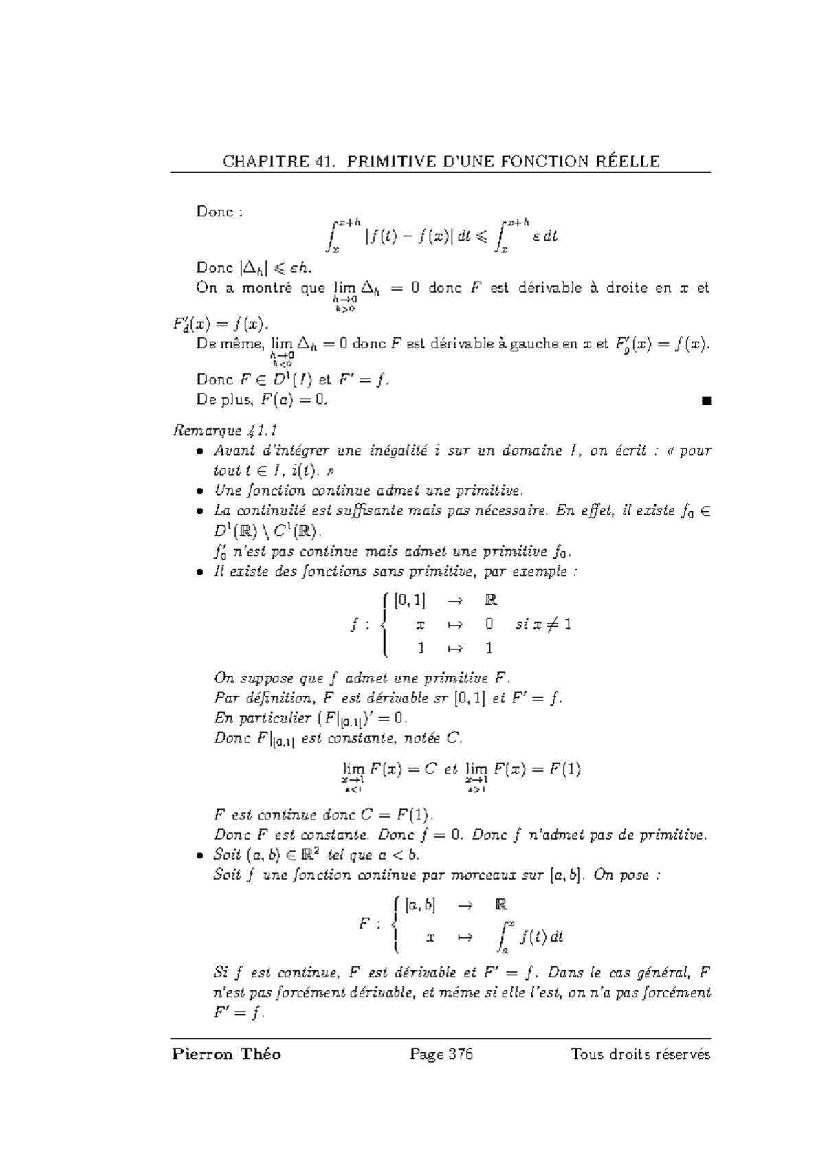 Maths mpsi-132 - CHAPITRE 41. PRIMITIVE D’UNE FONCTION RÉELLE Donc : ∫ ...