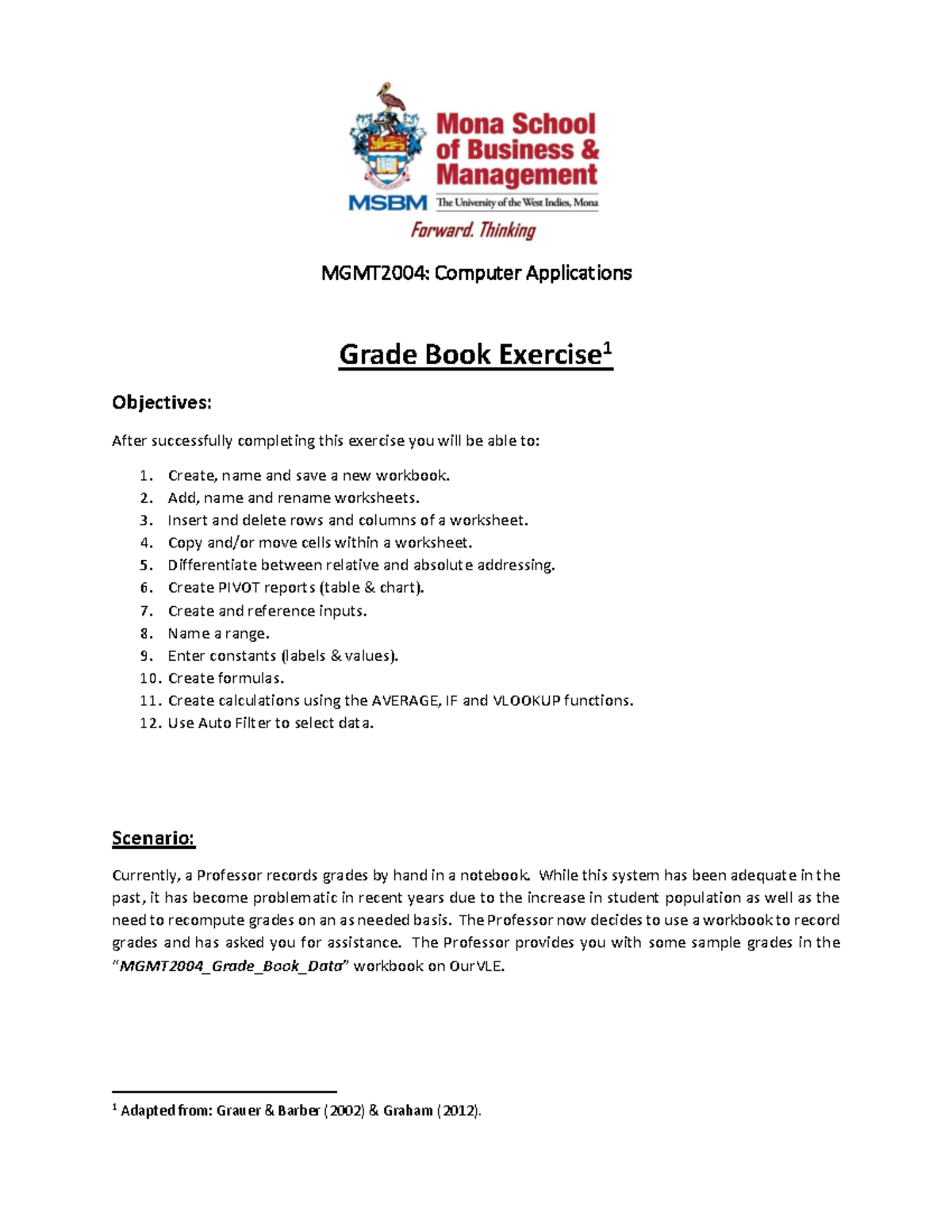 Grade Book Exercise - MGMT 2004 : Computer Applications Grade Book ...