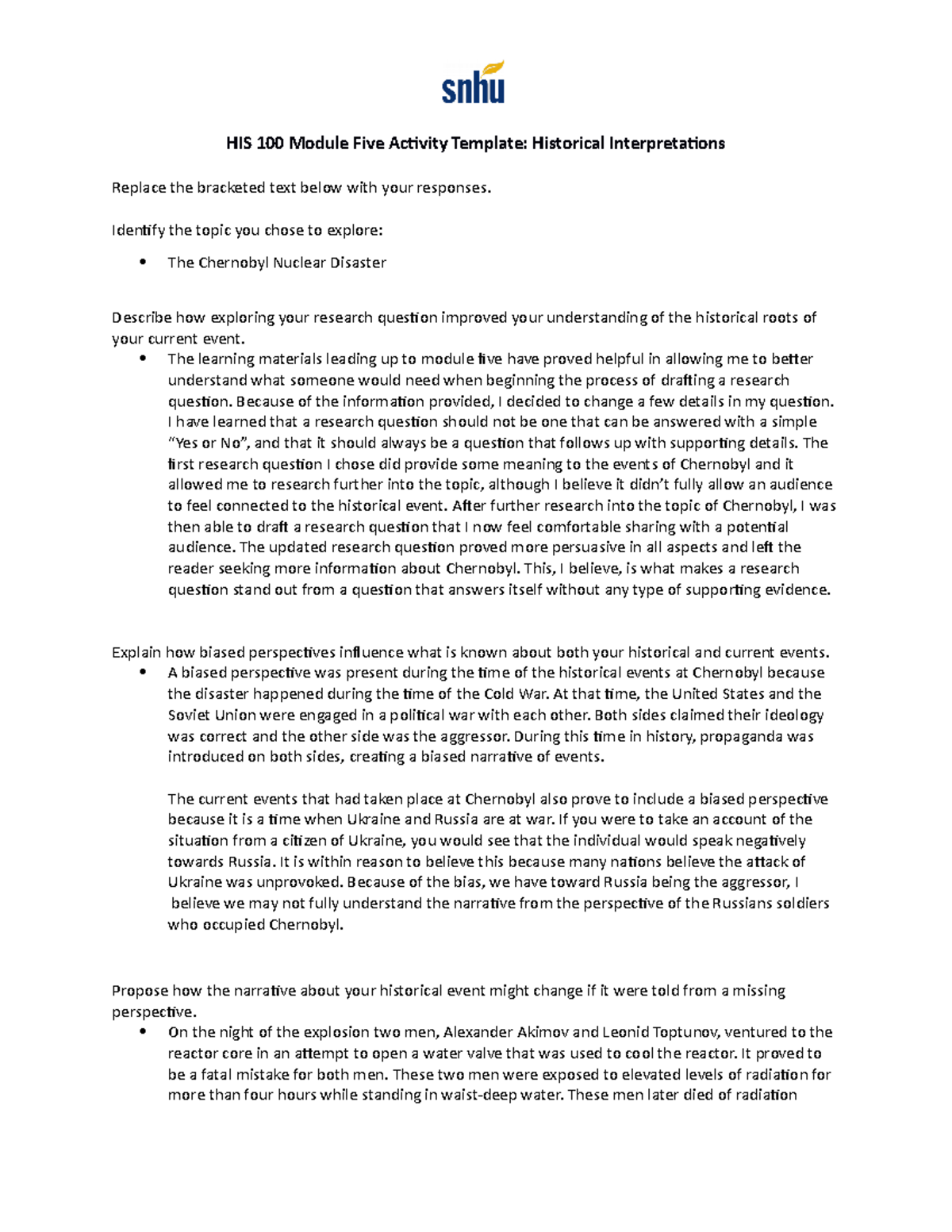 HIS 100 Module Five Activity Template - Daniel Bromley - HIS 100 Module ...