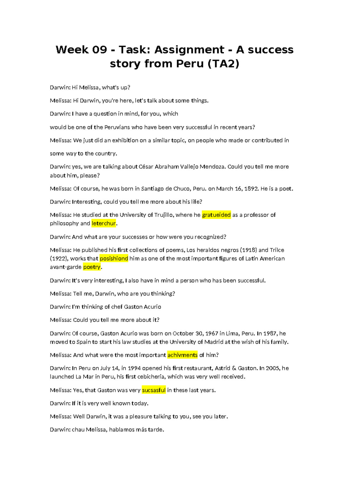 Week 09 - Task Assignment - A success story from Peru (TA2) - Darwin: I have a question in mind ...