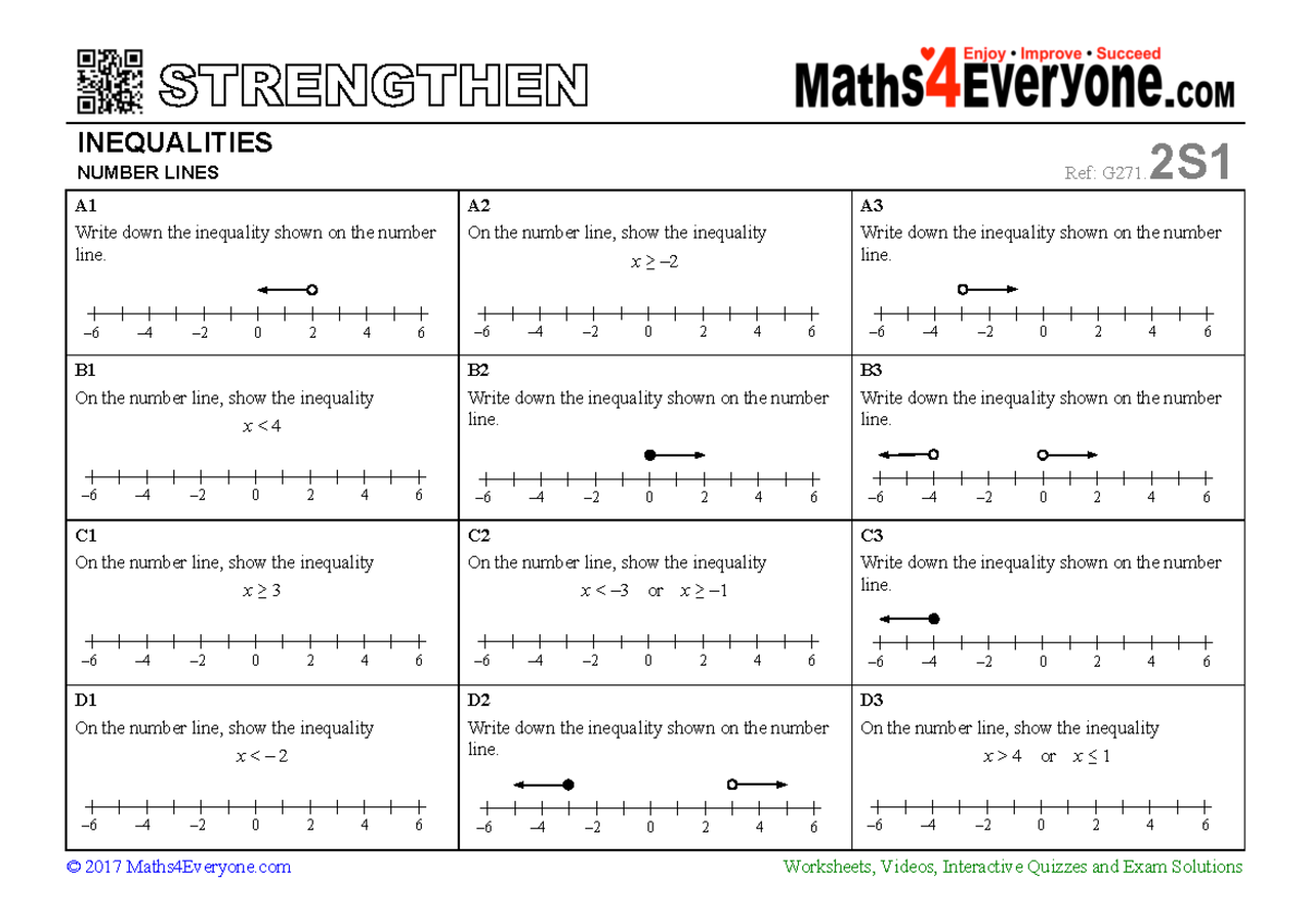 Inequalities number lines sheet 2 - INEQUALITIES NUMBER LINES Ref: G271 ...