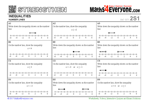 Inequalities number lines sheet 1 - INEQUALITIES NUMBER LINES Ref: G271 ...