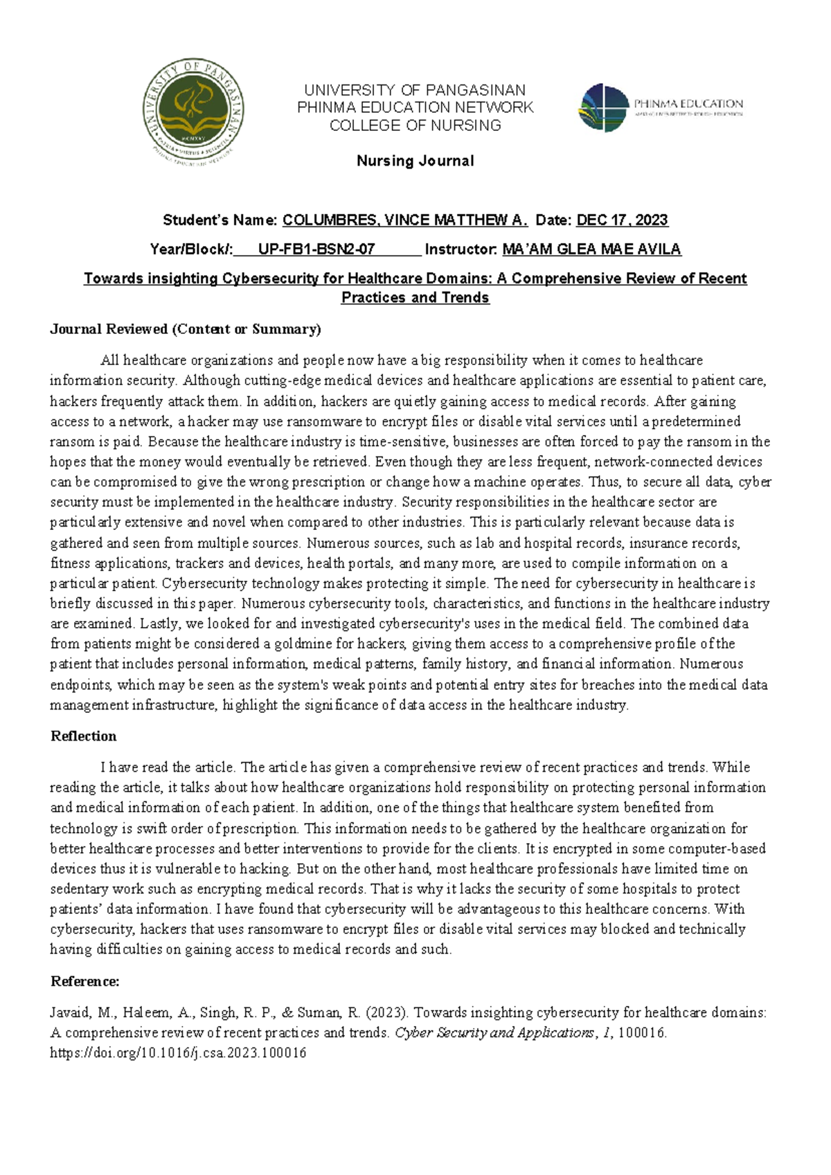 Journal Informatics - UNIVERSITY OF PANGASINAN PHINMA EDUCATION NETWORK ...