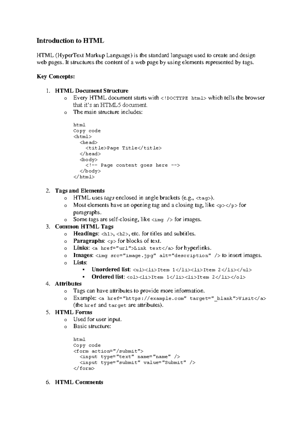 Sut 7 notes - Introduction to html. - Introduction to HTML HTML ...