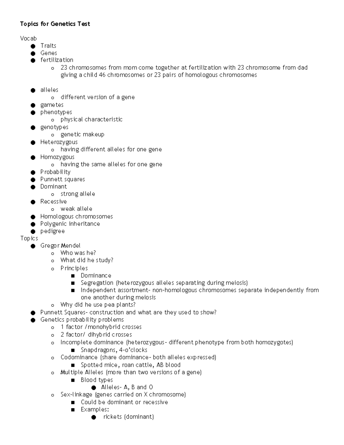 Genetics Test Topic List - Topics for Genetics Test Vocab Traits Genes ...