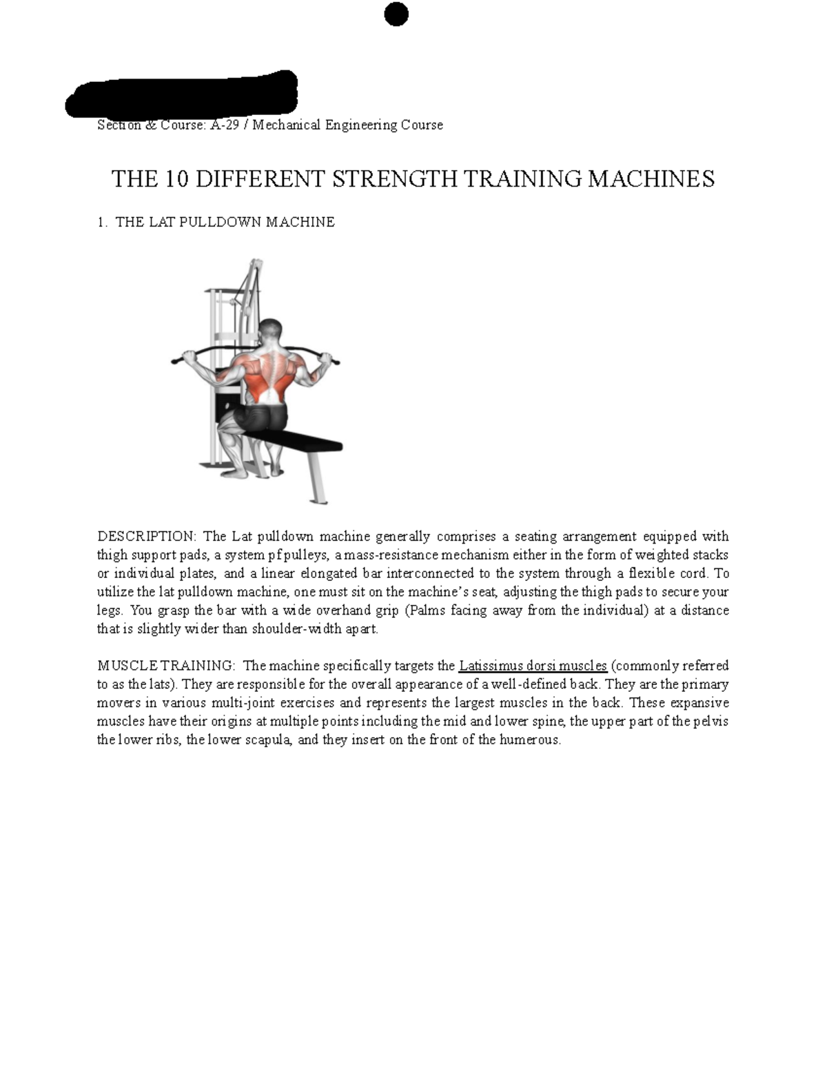Muscle Machines - Name: Michael John Galdo Section & Course: A-29 ...