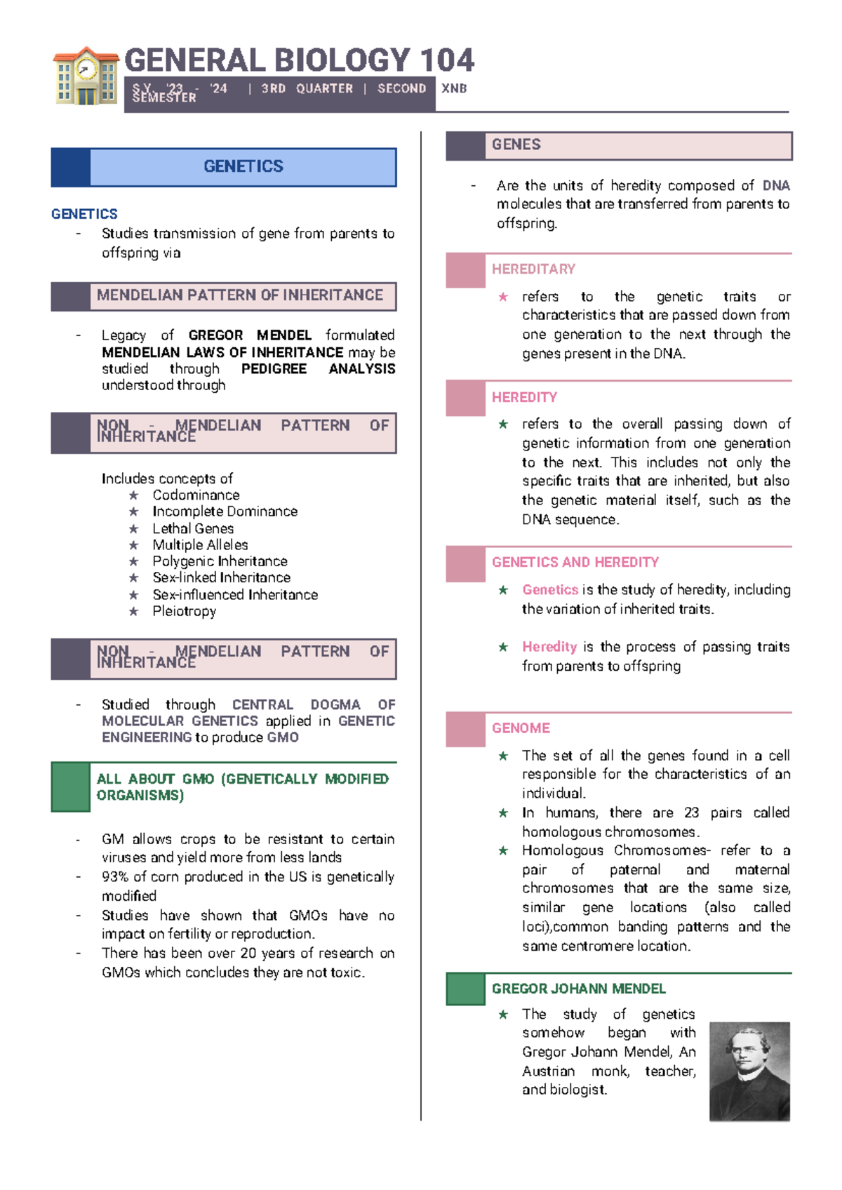 GEN BIO 104 Handouts - NONE - GENERAL BIOLOGY 104 S. ‘23 - ‘24 | 3RD QUARTER | SECOND SEMESTER ...