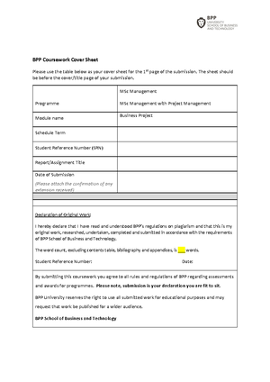 BP Formative Assessment Brief - BPP Business School Coursework Cover Sheet Please use this ...