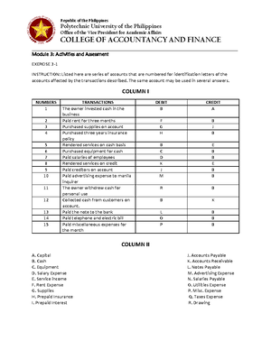 Transactions for Acctg Cycle - 0Transactions for the Accounting Cycle ...