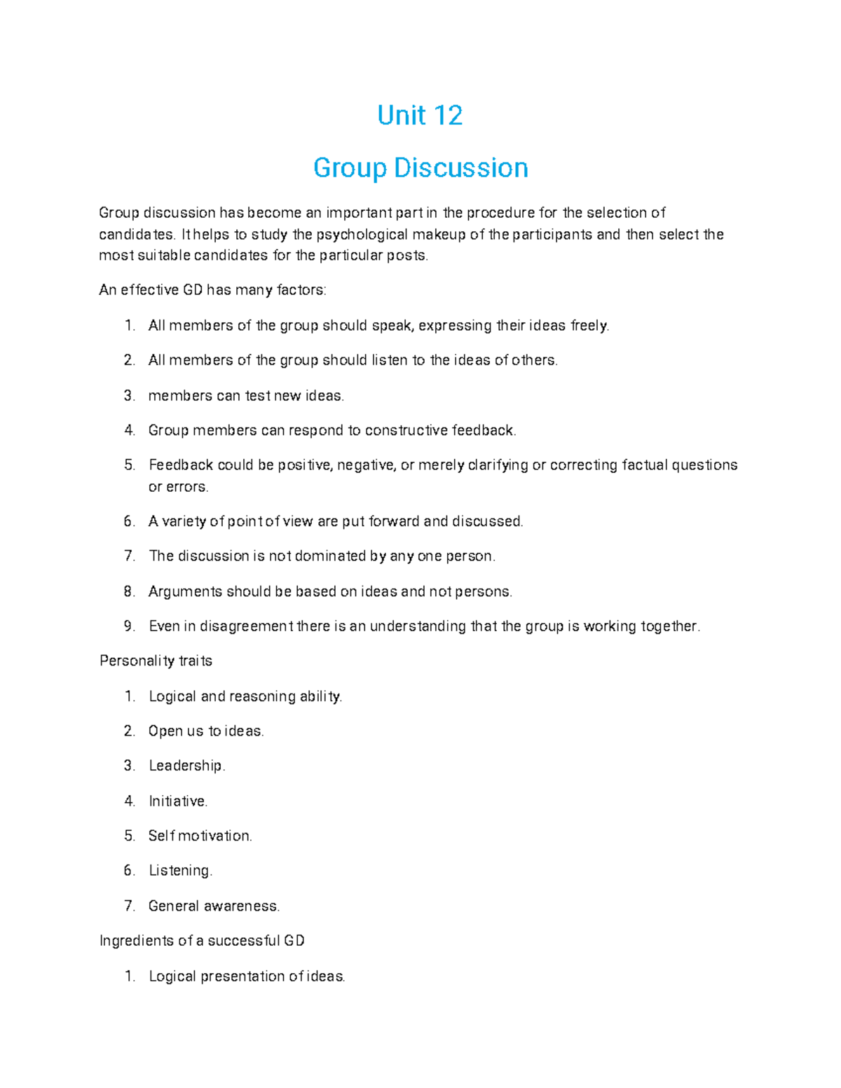 Unit 12-WPS Office - Lecture notes - Unit 12 Group Discussion Group ...