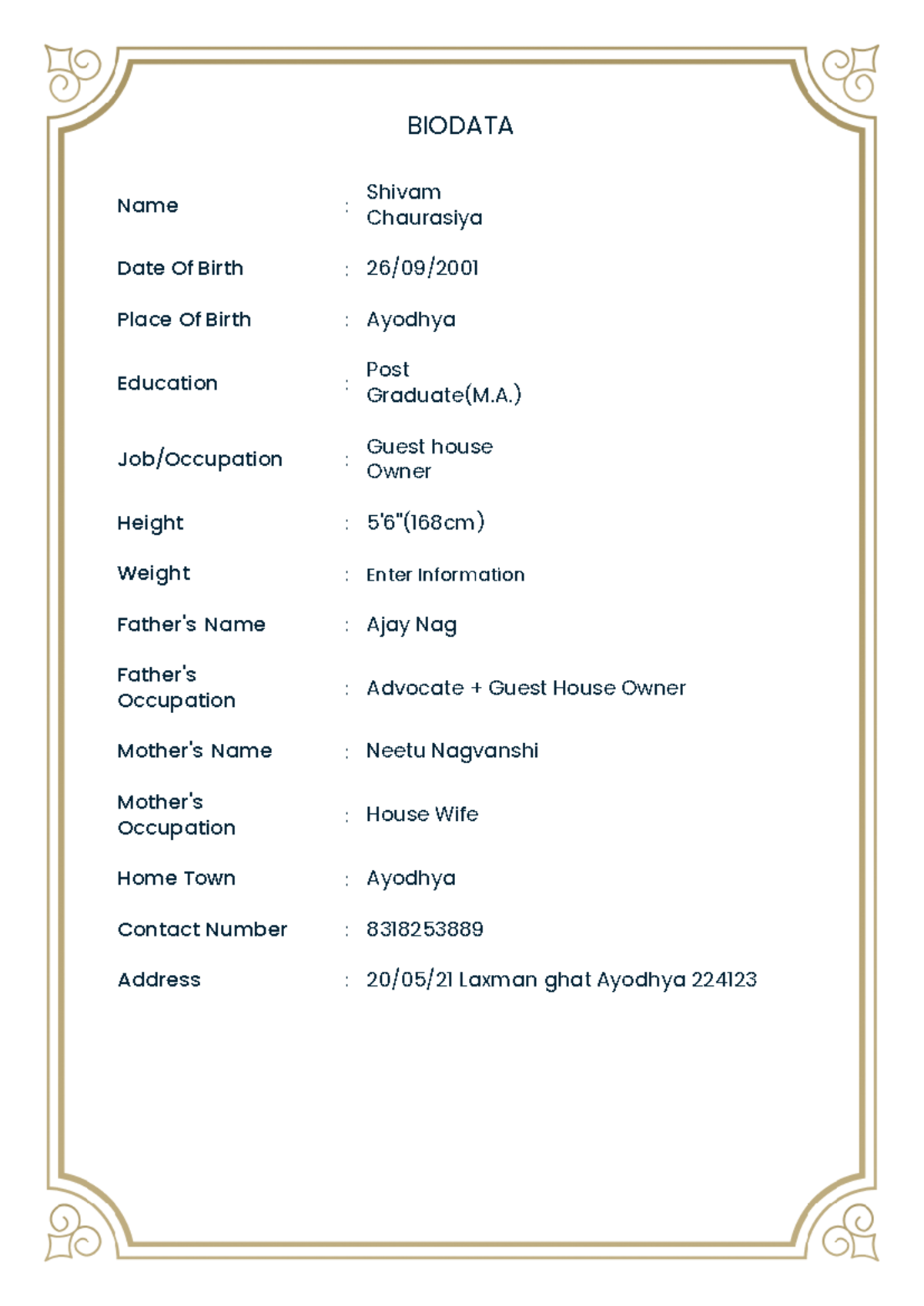 Shivam Chaurasiya-Apnabiodata - BIODATA Name Date Of Birth Place Of ...